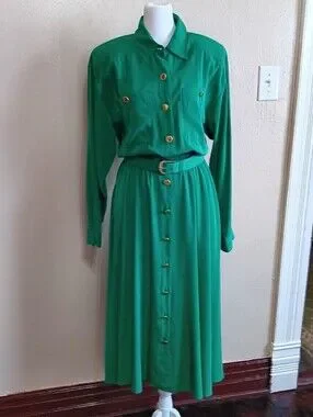 Liz Claiborne | Dresses | 9s Green Button Up Maxi Dress Liz Claiborne ...
